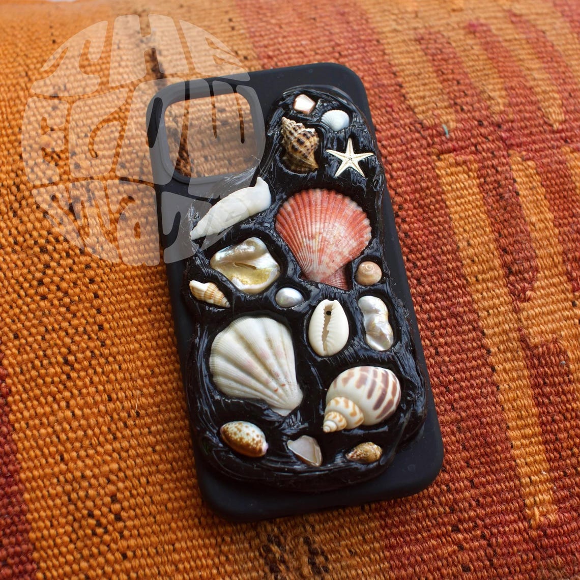 Handmade Sea Shell iPhone Case / Black Charcoal / Bespoke Seashell Cell ...