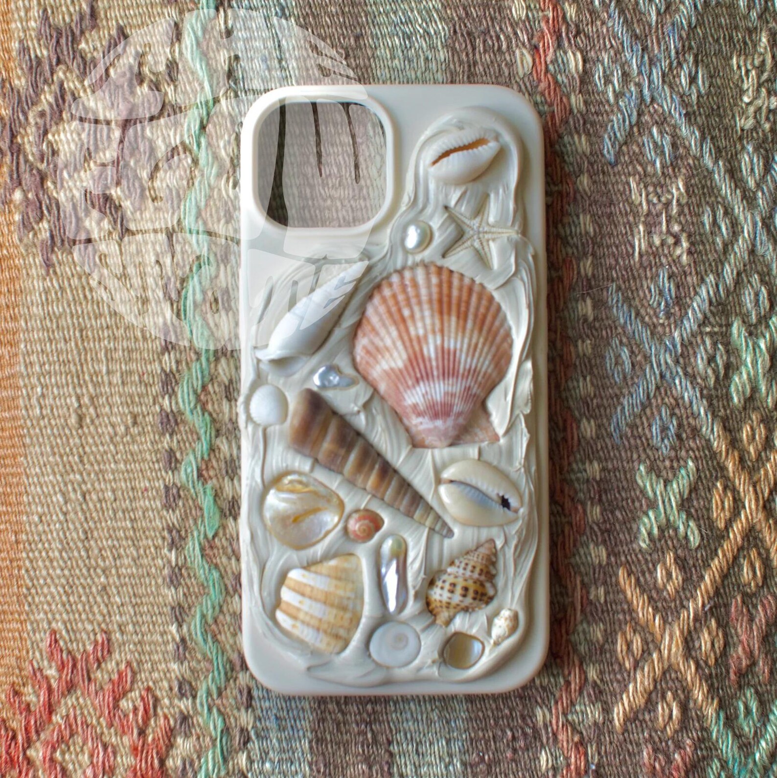 Handmade Sea Shell iPhone Case / Beige Sandy / Bespoke Seashell Cell Phone Case / Mosaic Cover ...