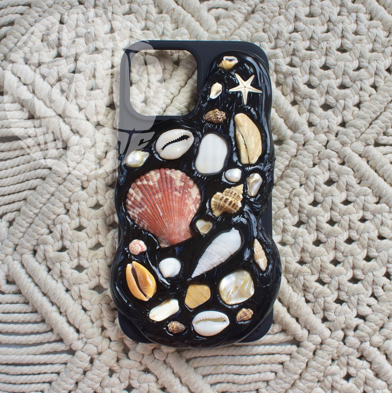Handmade Sea Shell iPhone Case / Black Charcoal / Bespoke Seashell Cell ...