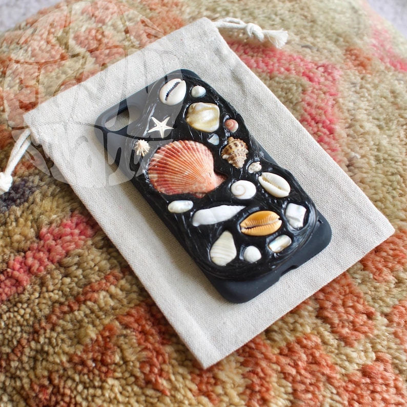 Handmade Sea Shell iPhone Case / Black Charcoal / Bespoke Seashell Cell ...