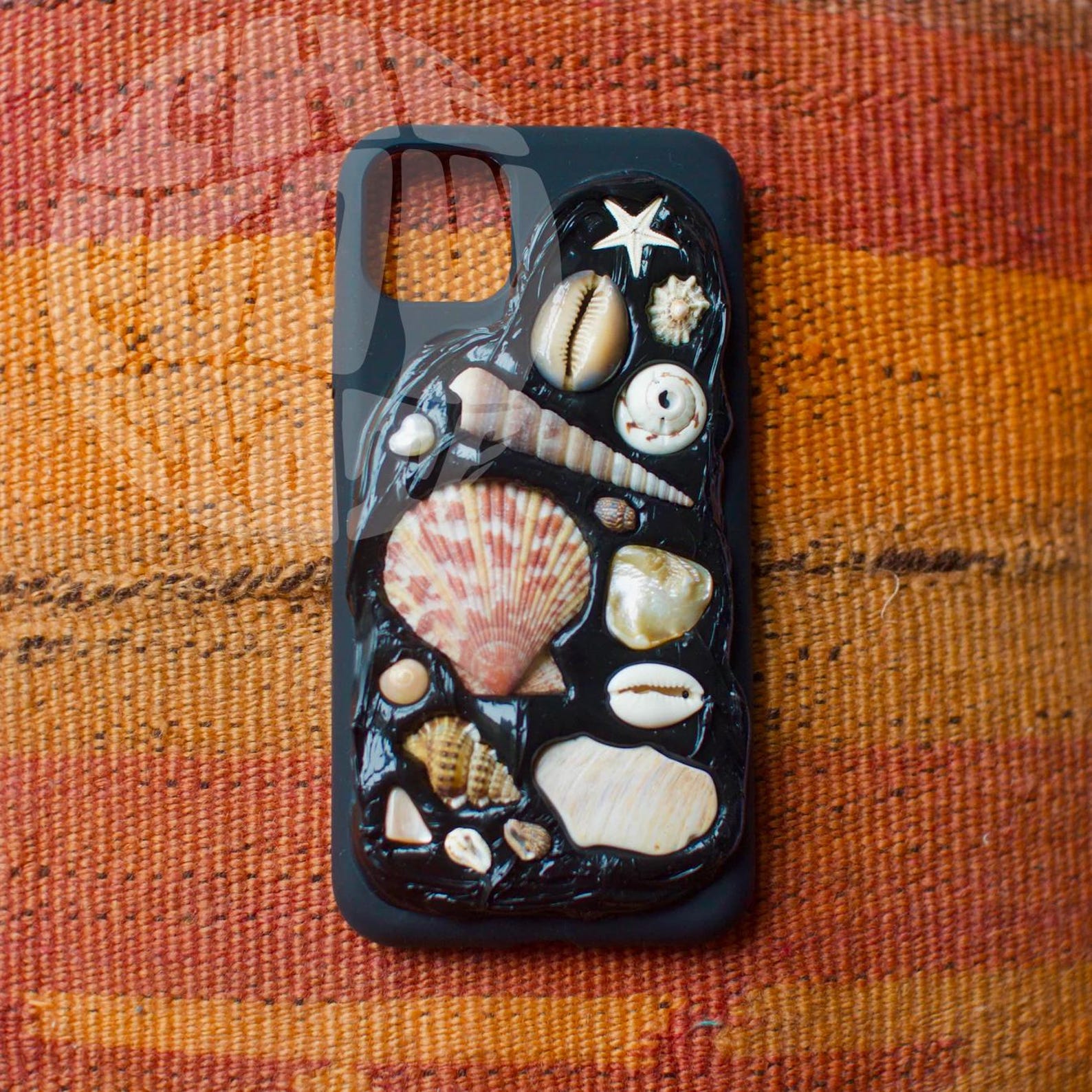 Handmade Sea Shell iPhone Case / Black Charcoal / Bespoke Seashell Cell ...