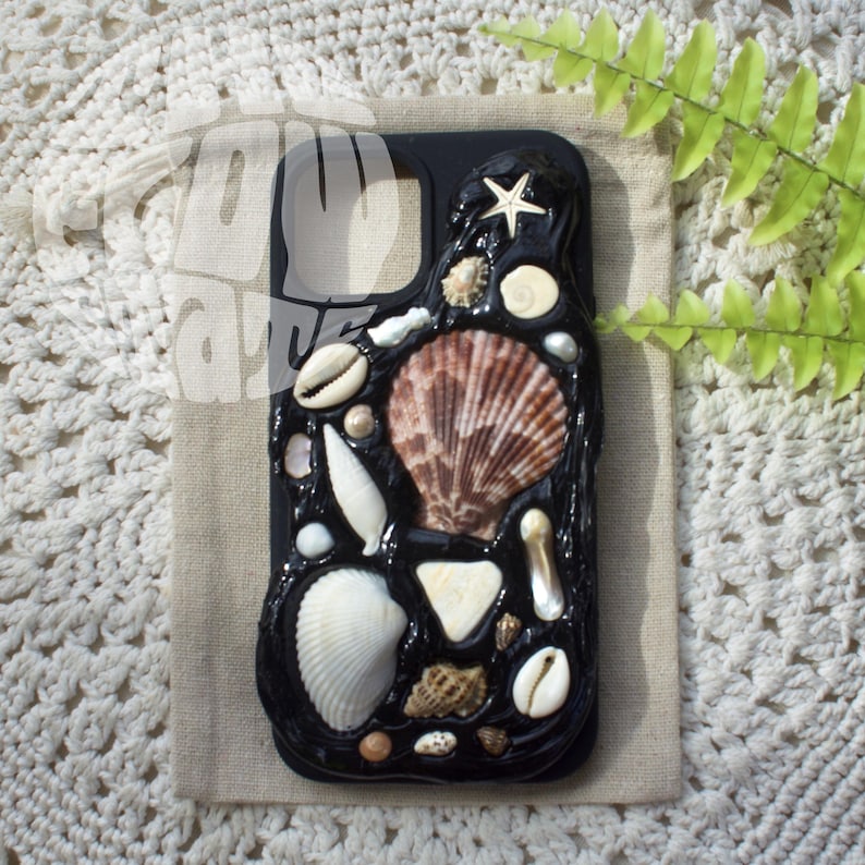 Handmade Sea Shell iPhone Case / Black Charcoal / Bespoke Seashell Cell ...