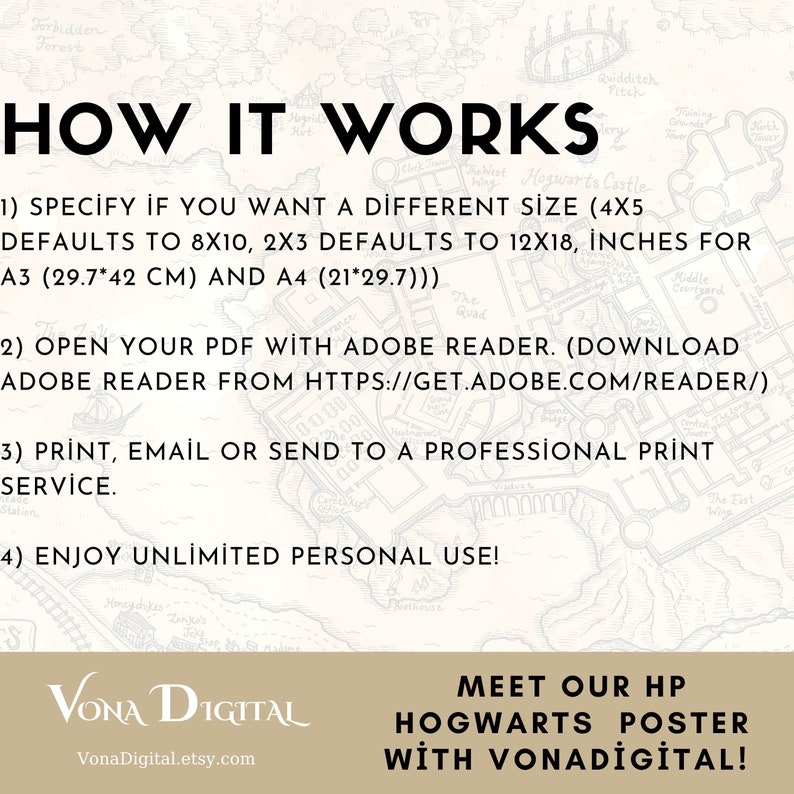Hogwarts Map Printable PDF HP Map Digital Poster Wizard and - Etsy