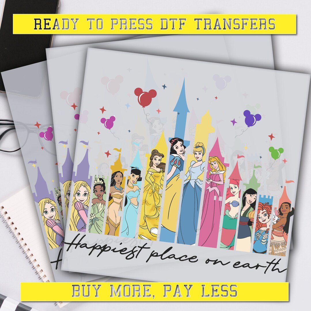 Disney Princess Happiest Place Dtf Transfer, Disney World Ready for ...