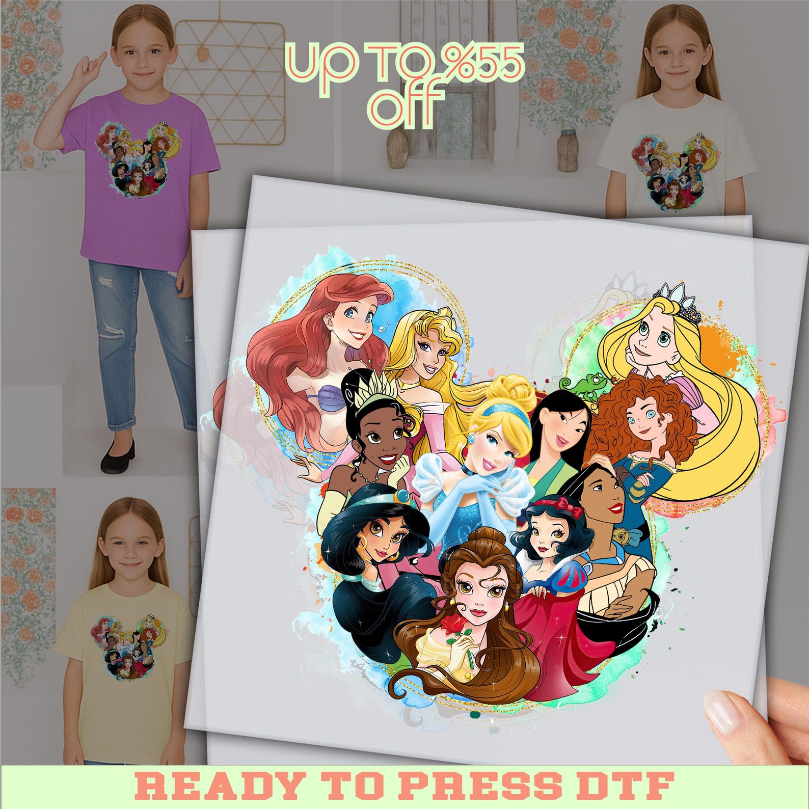 Disney Princess DTF Transfer: All Disney Princesses DTF Tranfer for ...