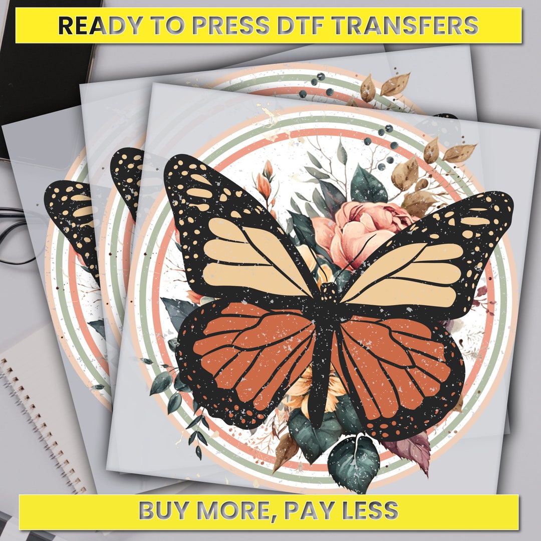 Retro Floral Butterfly Dtf Transfer, Animal Lover Ready for Press ...