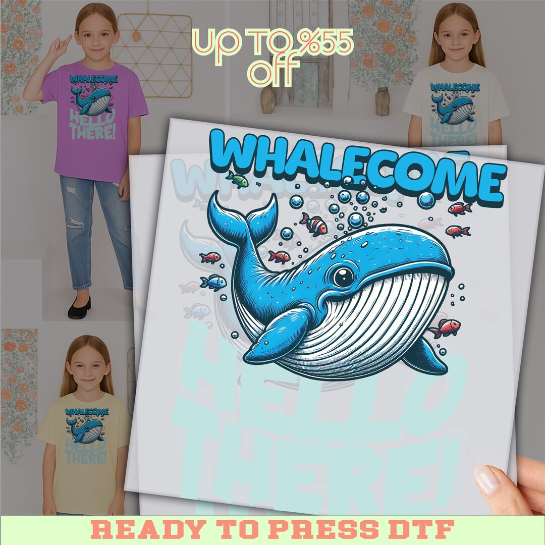 Funny Whale DTF Transfer, WHALECOME Hello There Shirt Design, Ocean ...