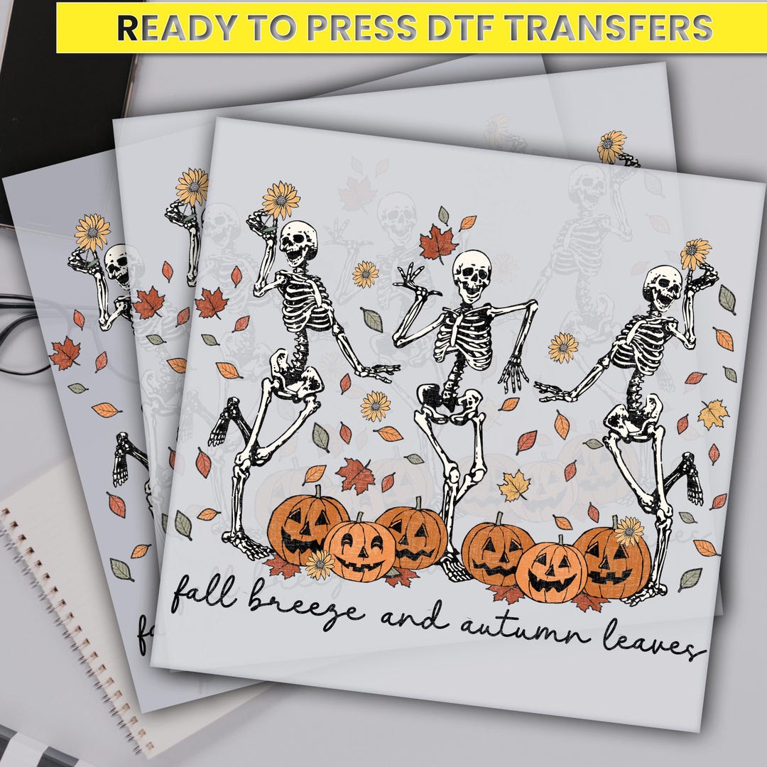 Fall Breeze Autumn Leaves Dtf Transfer,halloween Skeleton Dtf Print ...