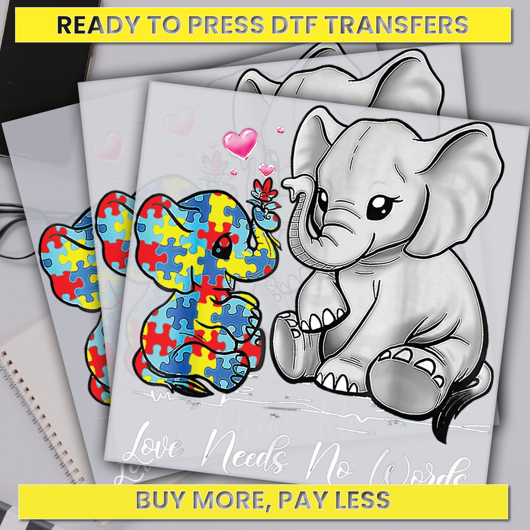 Autism Elephant Dtf Transfer, Autism Awareness Ready for Press, Custom ...