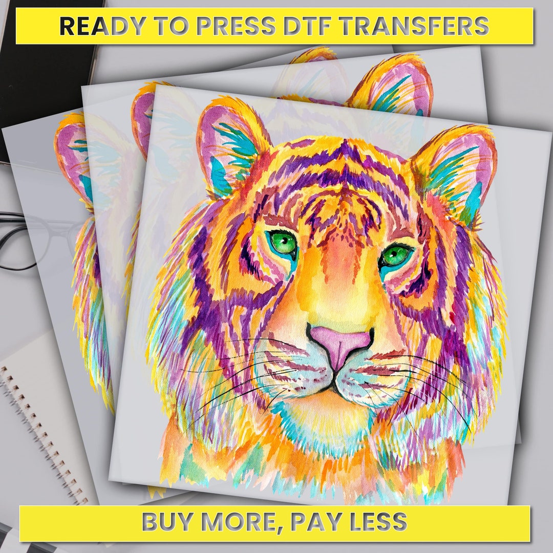 Watercolor Tiger, Vintage Style Tiger Dtf Transfer, Animal Lover Ready ...