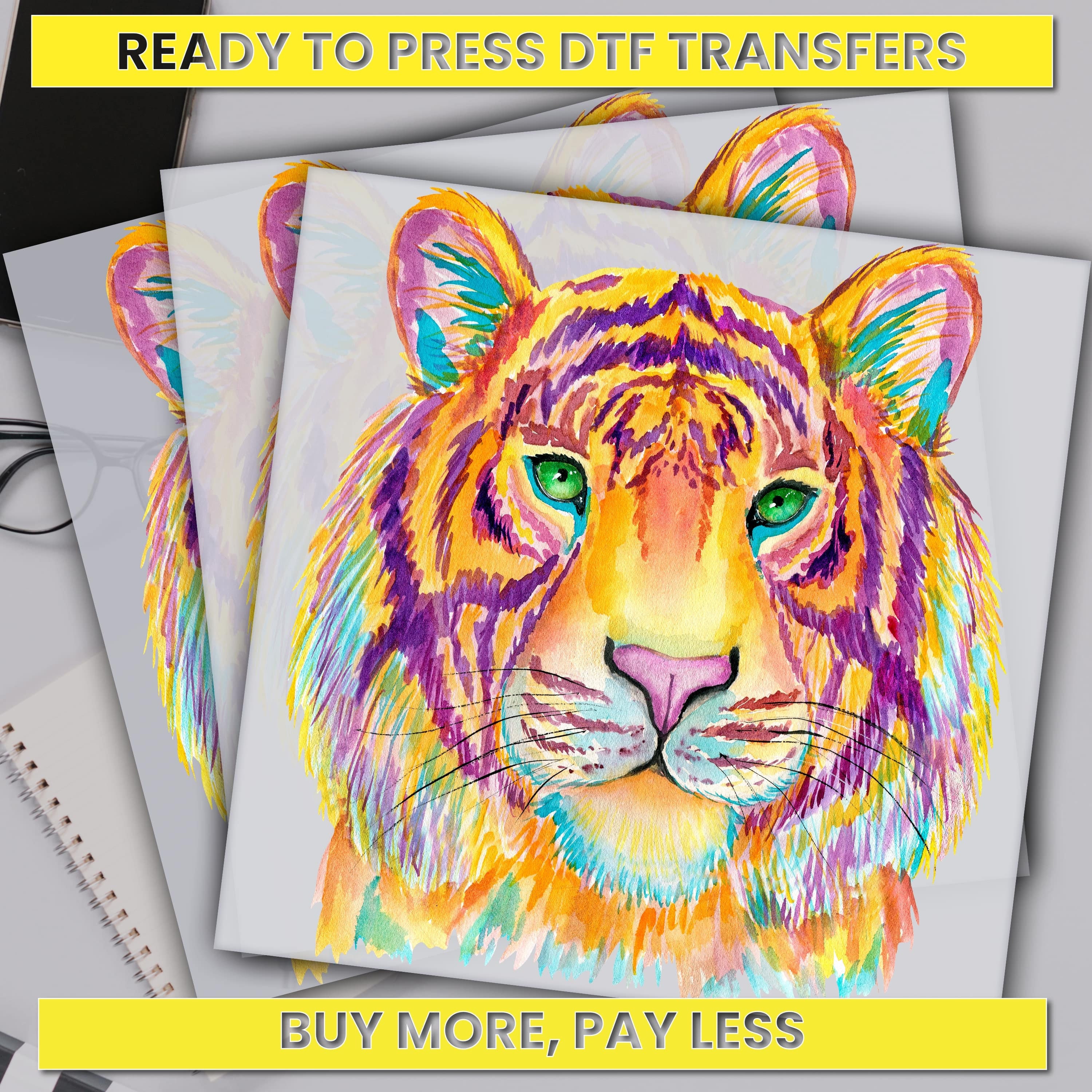 Watercolor Tiger, Vintage Style Tiger Dtf Transfer, Animal Lover Ready ...