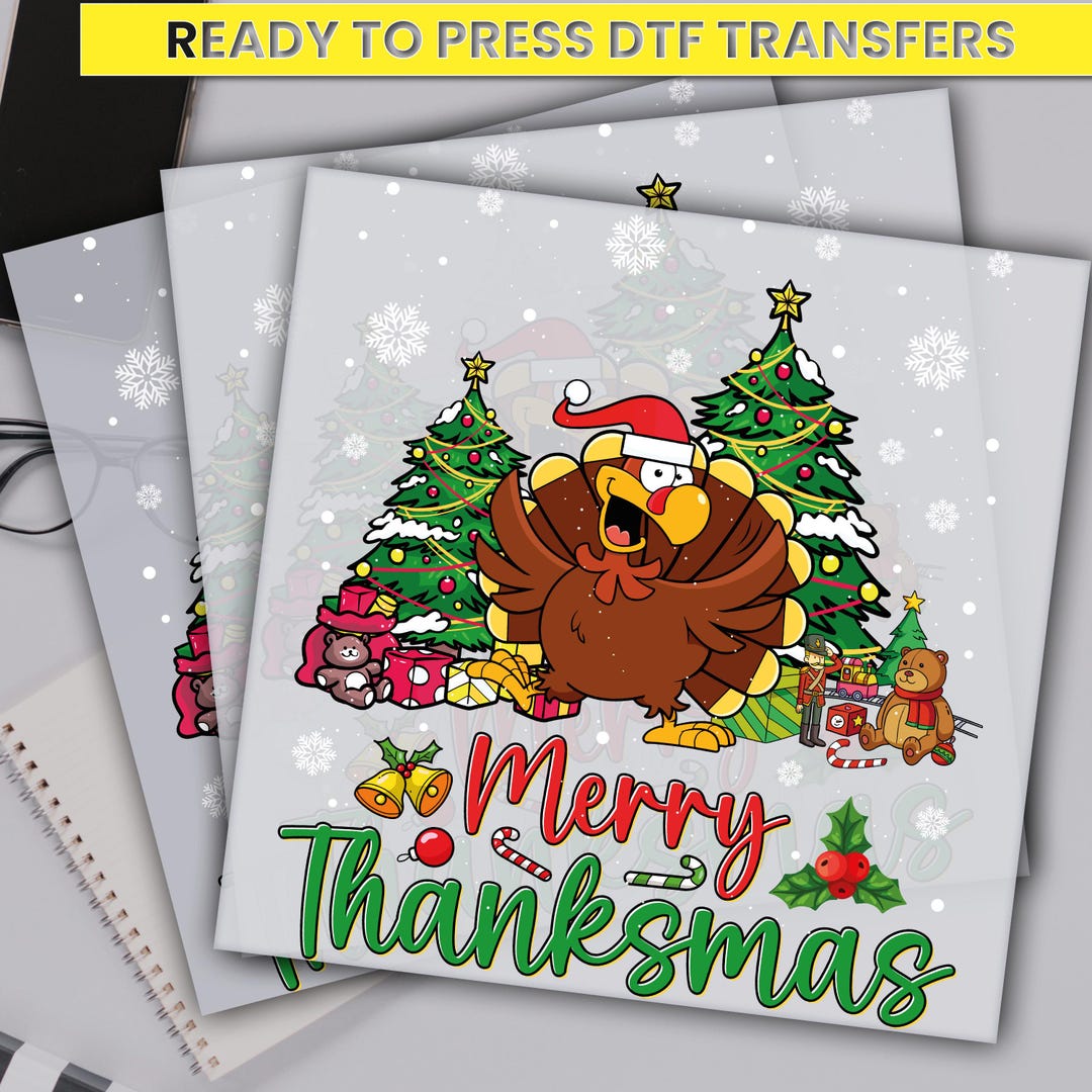 Merry Thanksmas Dtf Transfer, Turkey Thanksgiving Christmas Dtf Prints ...
