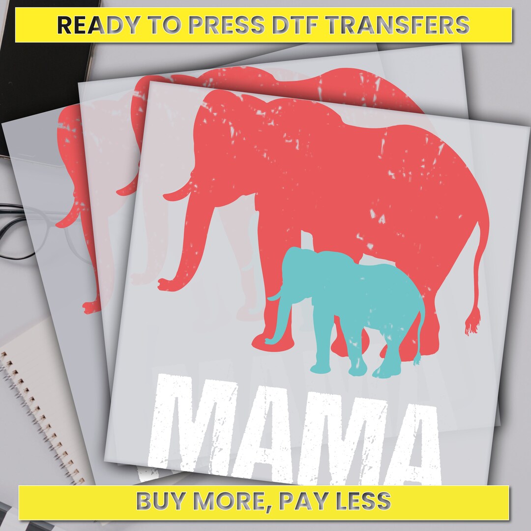 Retro Mama Elephant Dtf Transfer, Mom and Baby Ready for Press, Custom ...
