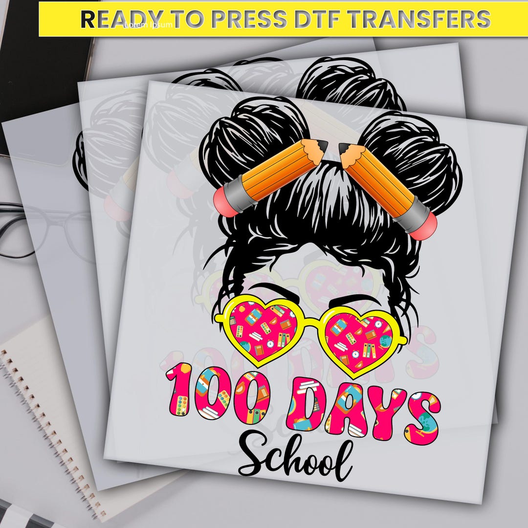 100 Days Glasses Girl of School, 100th Day of School Dtf Transfer ...