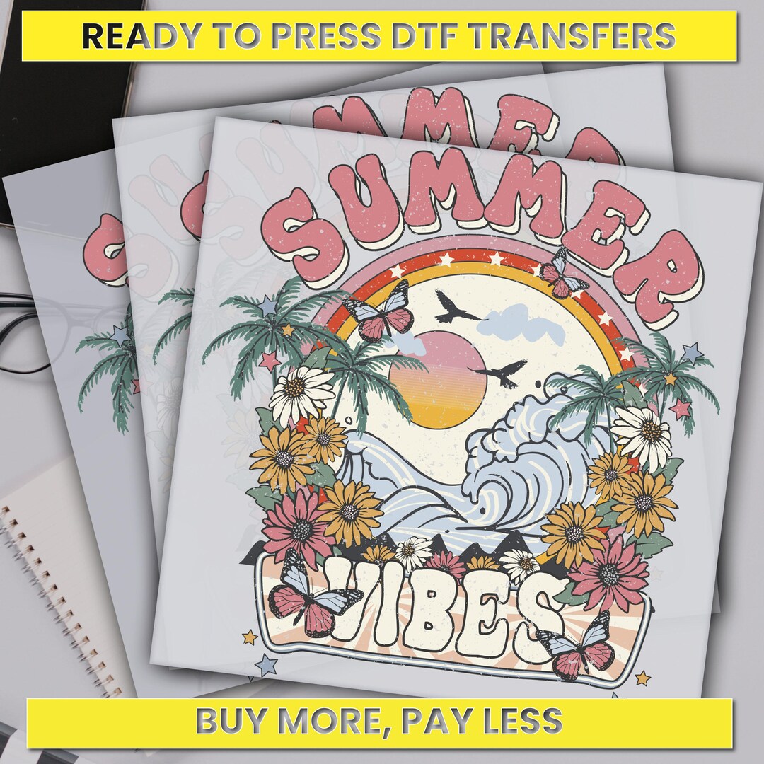Retro Summer Vibes Dtf Transfer, Summer Vacation Ready for Press ...