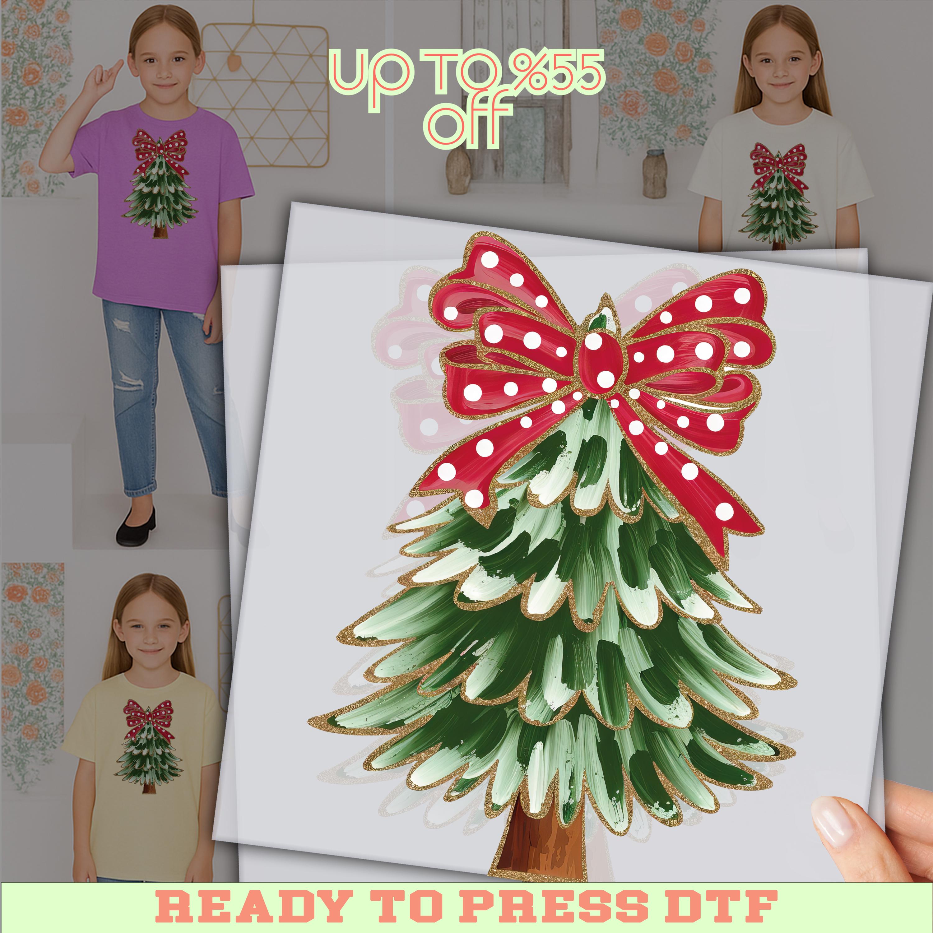 Glitter Christmas Tree Dtf Transfer: Christmas Tree and Glitter Red Bow ...