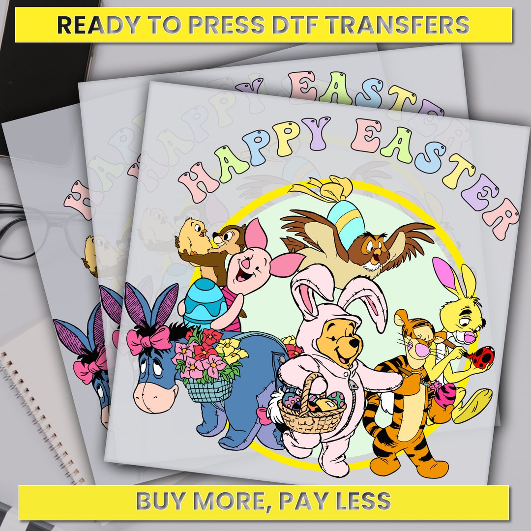 Winnie the Pooh Easter Dtf Transfer, Easter Day Ready for Press, Custom Dtf Transfers, Full ...
