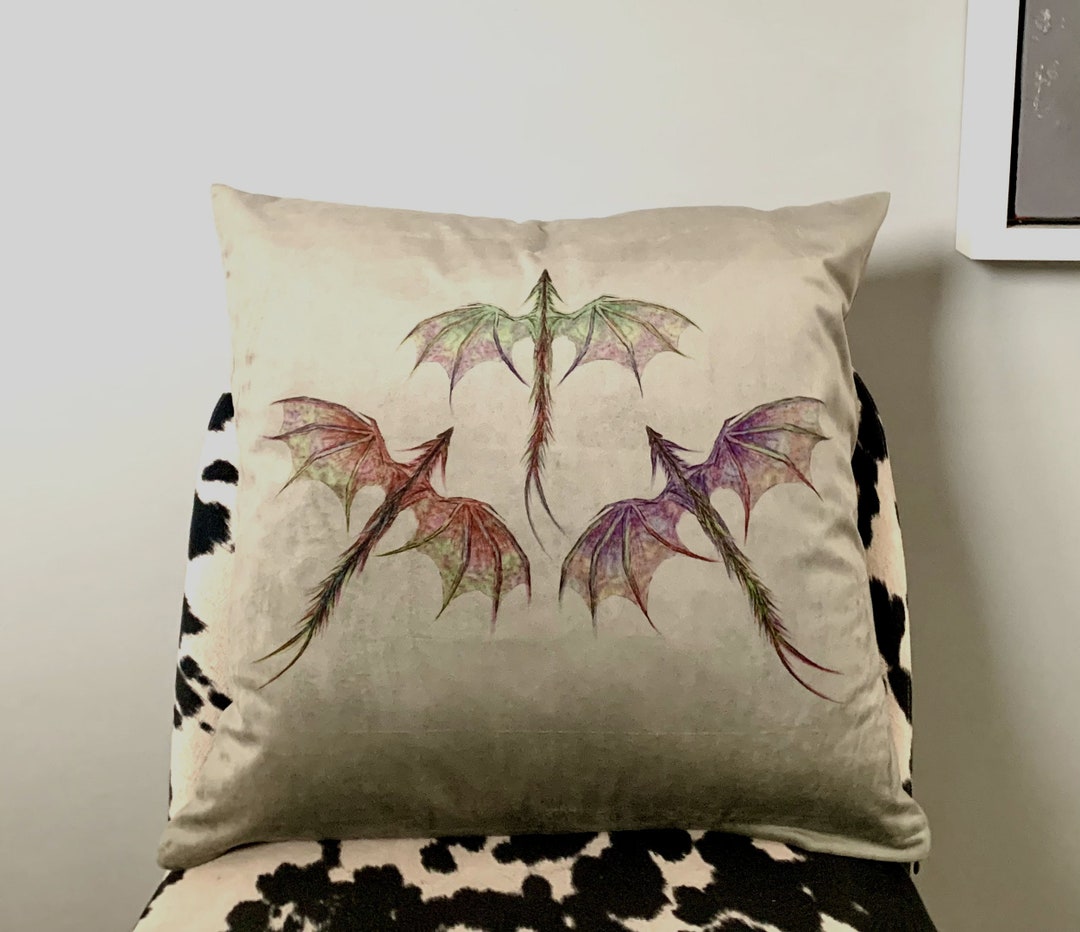 Dragon Cushion. Grey Velvet With Fantasy Art Mother of Dragons Print. cover Only - Etsy