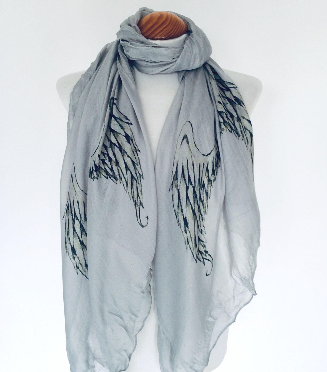 Angel Wings Scarf. Grey Long Scarf With Healing Spiritual Angel Wings ...