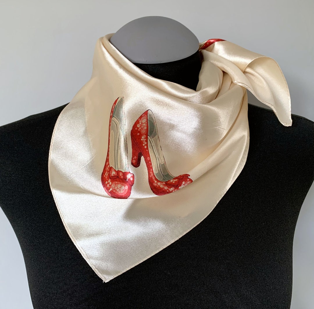 Wizard of Oz Inspired Silk Scarf – Ivory Square Scarf With Red Shoes ...