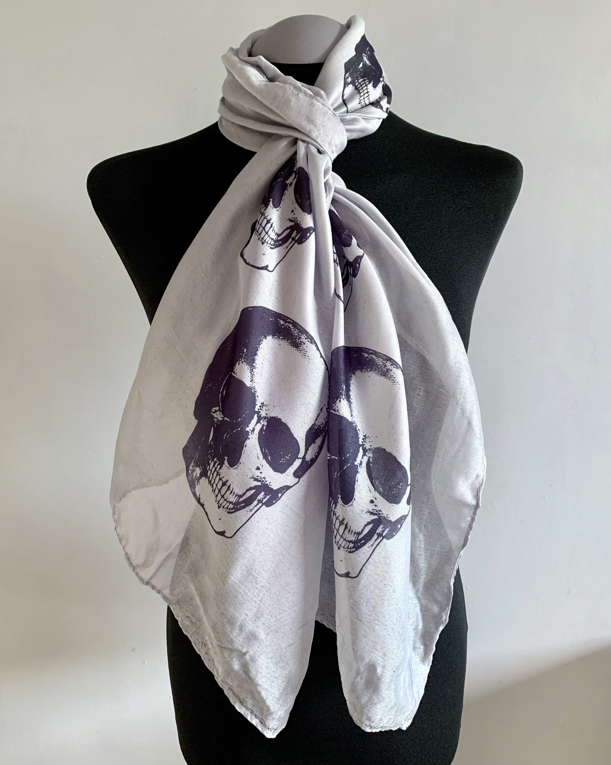 Skull Scarf. Grey Scarf With Gothic Skulls Print. Goth Scarf. Punk ...