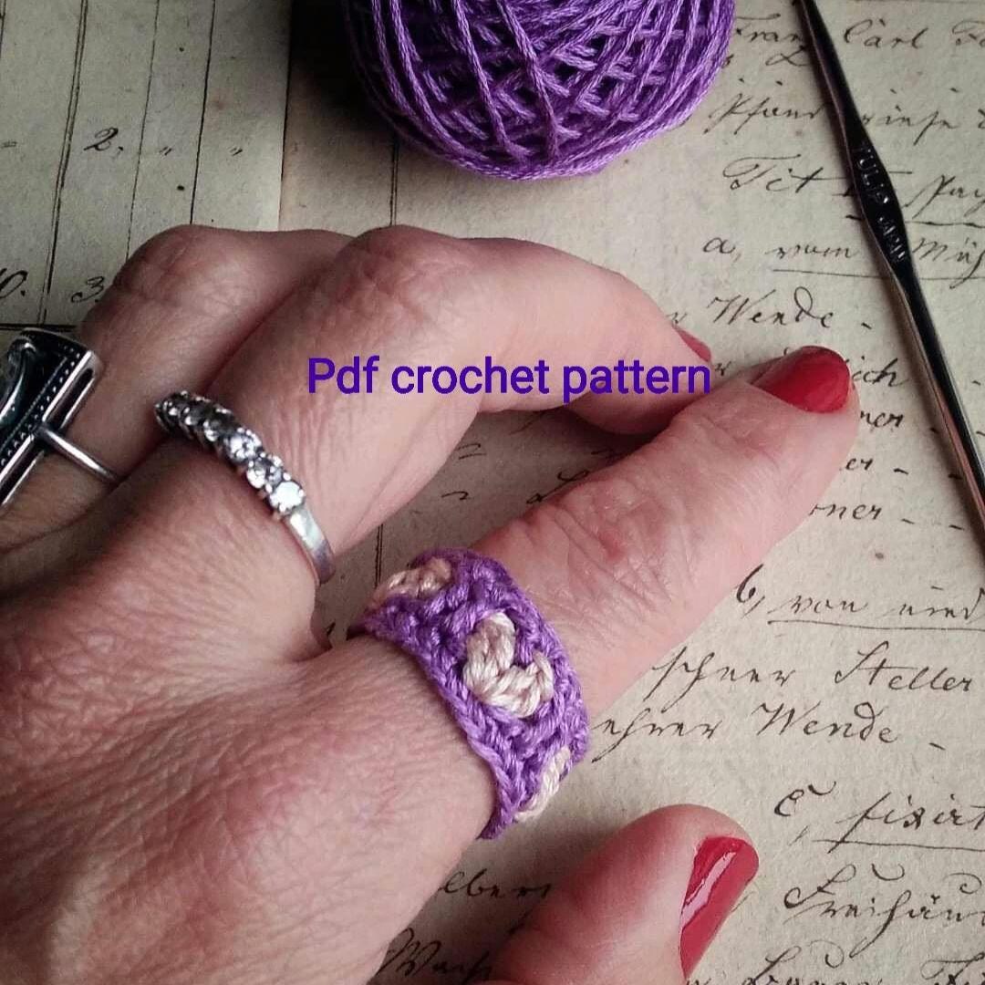 Crocheted Heart Ring Pdf Pattern. Two Colors Ring to Self Made ...