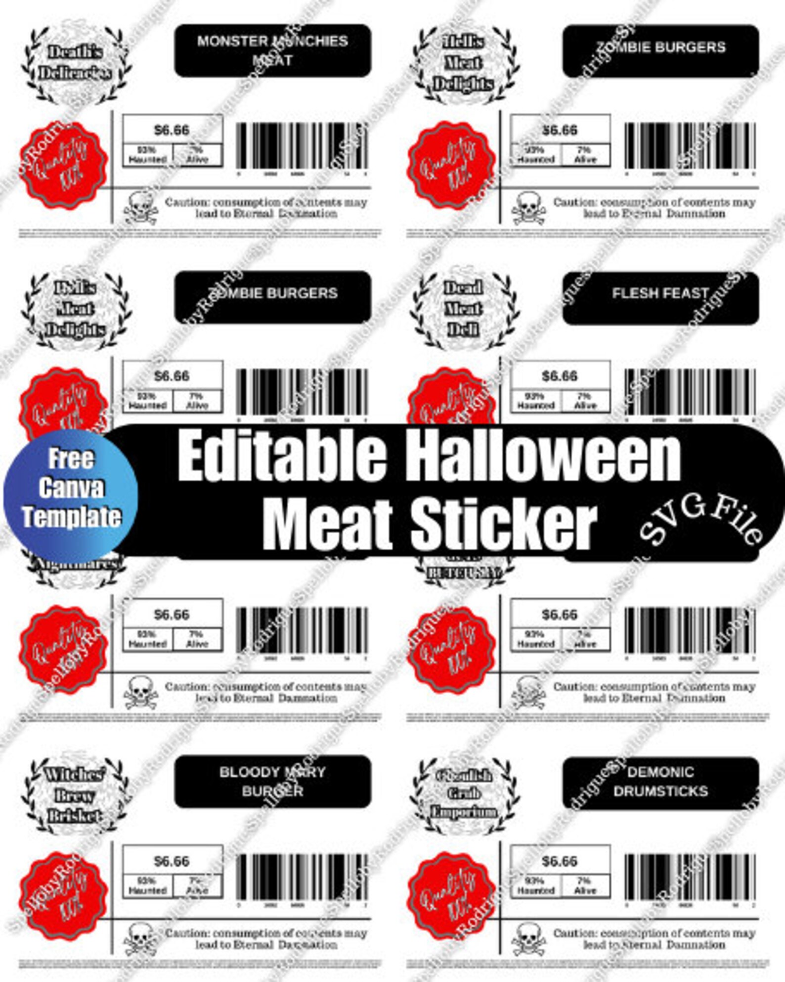 Printable SVG Fake Meat Label Canva Editable Fake Meat Label Halloween ...