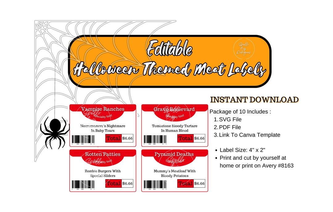 Editable and Printable Halloween Meat Labels Pack of 10 - Etsy