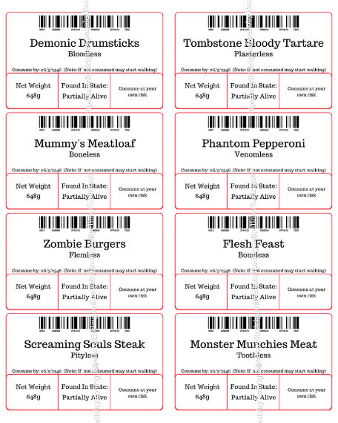 Printable Fake Meat Label SVG Canva Editable Fake Meat Label Halloween ...