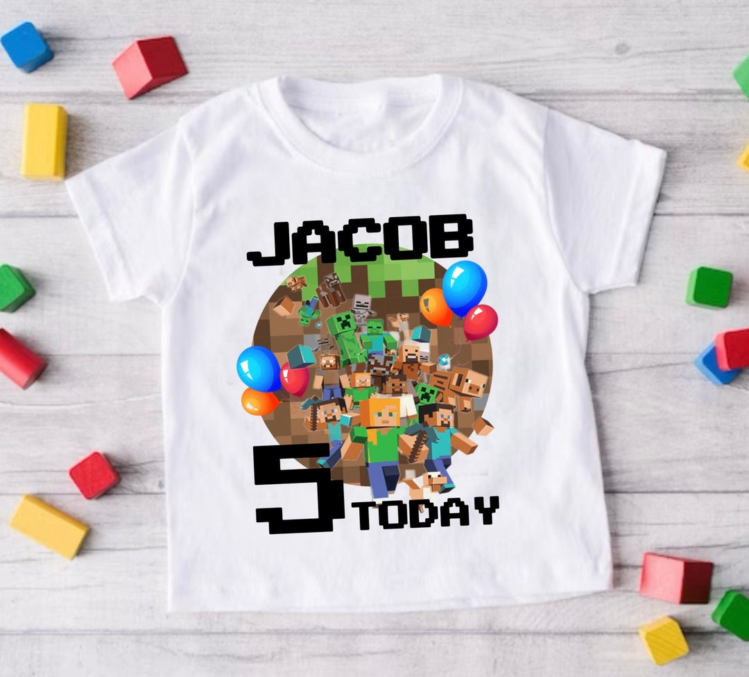 Minecraft Birthday T-shirt- Age T-shirt - Boys Birthday T-shirt ...