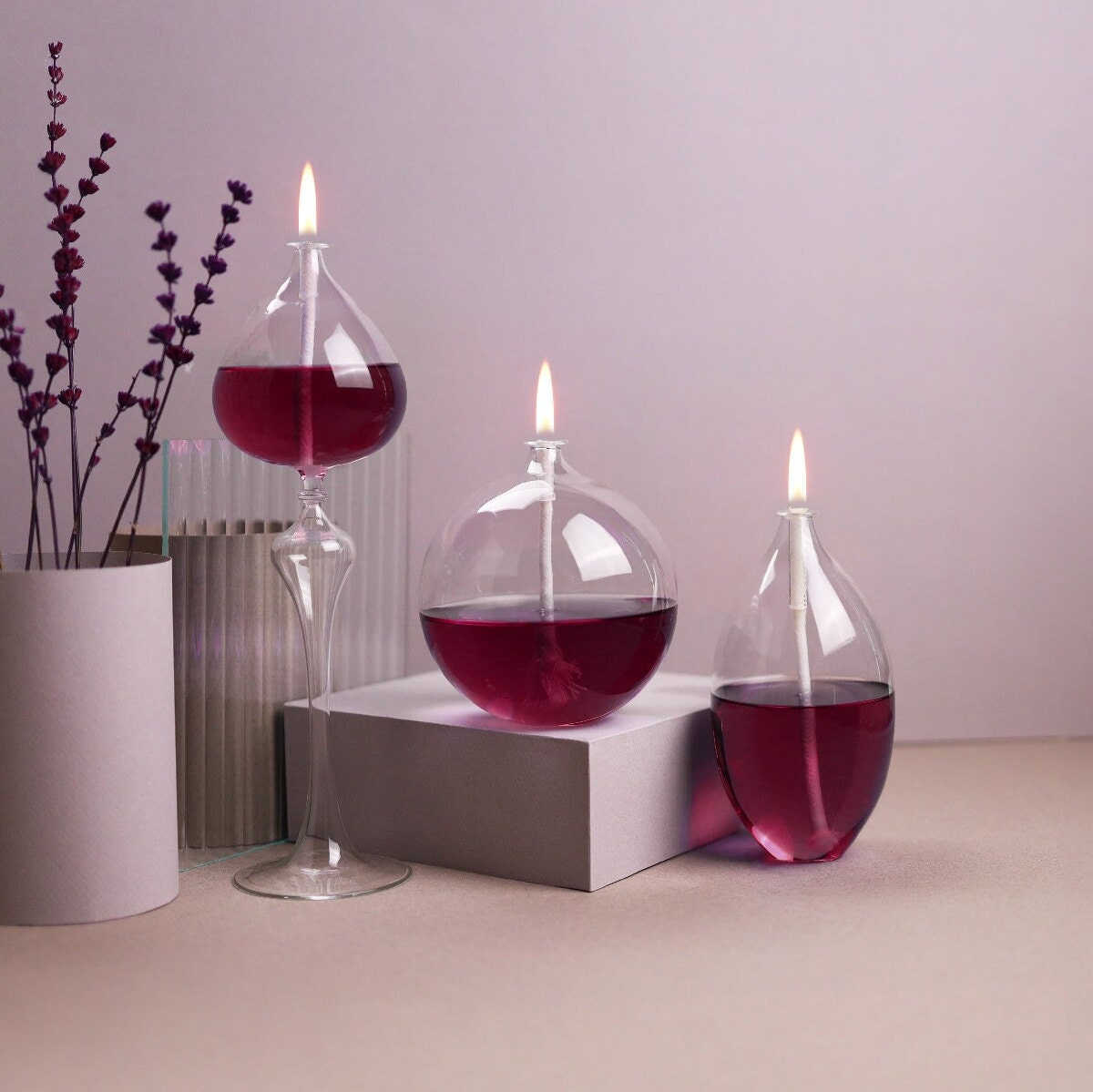 Handmade Decorative Glass Oil Lamps, Refillable Oil Candles Glass ...