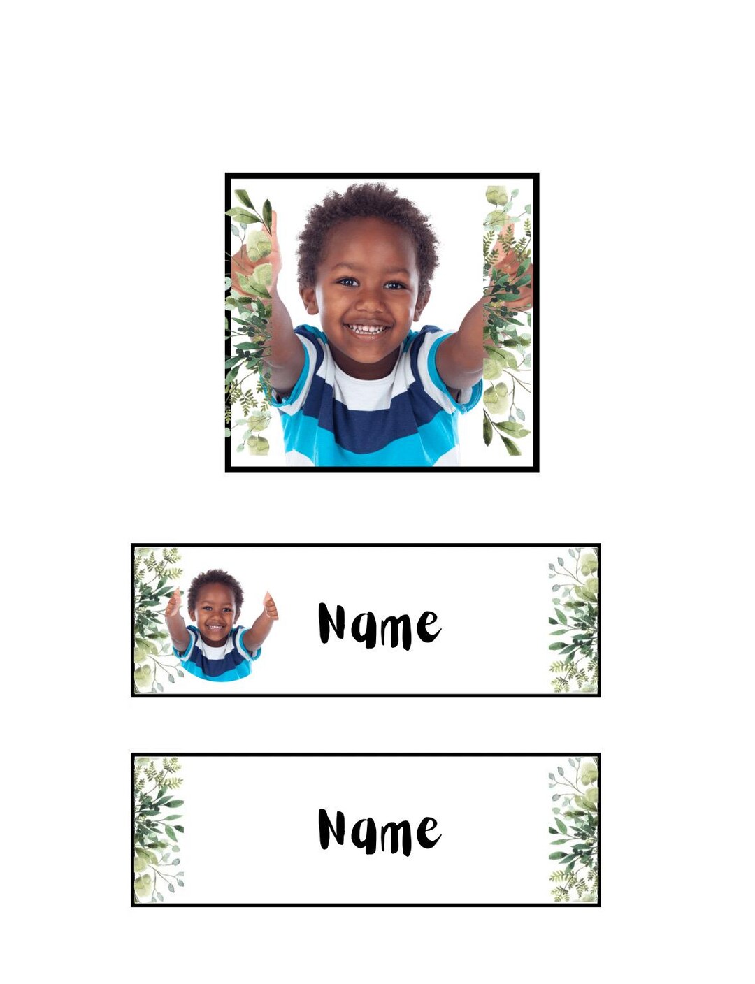Greenery Classroom Name and Picture Tags (editable) Canva - Etsy