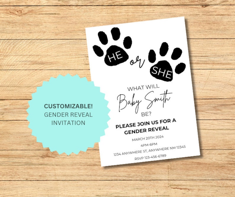 Puppy Paw Print Baby Shower & Gender Reveal Invitation Bundle (digital ...