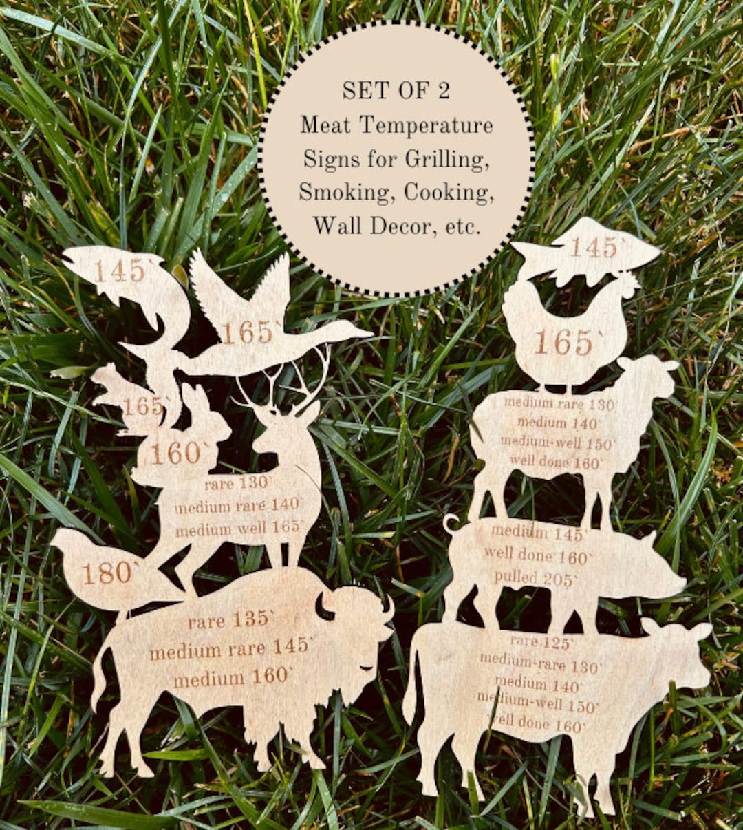 Set of 2 Kitchen Meat Temperature Signs | Farm Animal Temp Fridge Sign ...