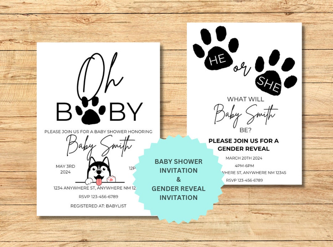 Puppy Paw Print Baby Shower & Gender Reveal Invitation Bundle (digital ...