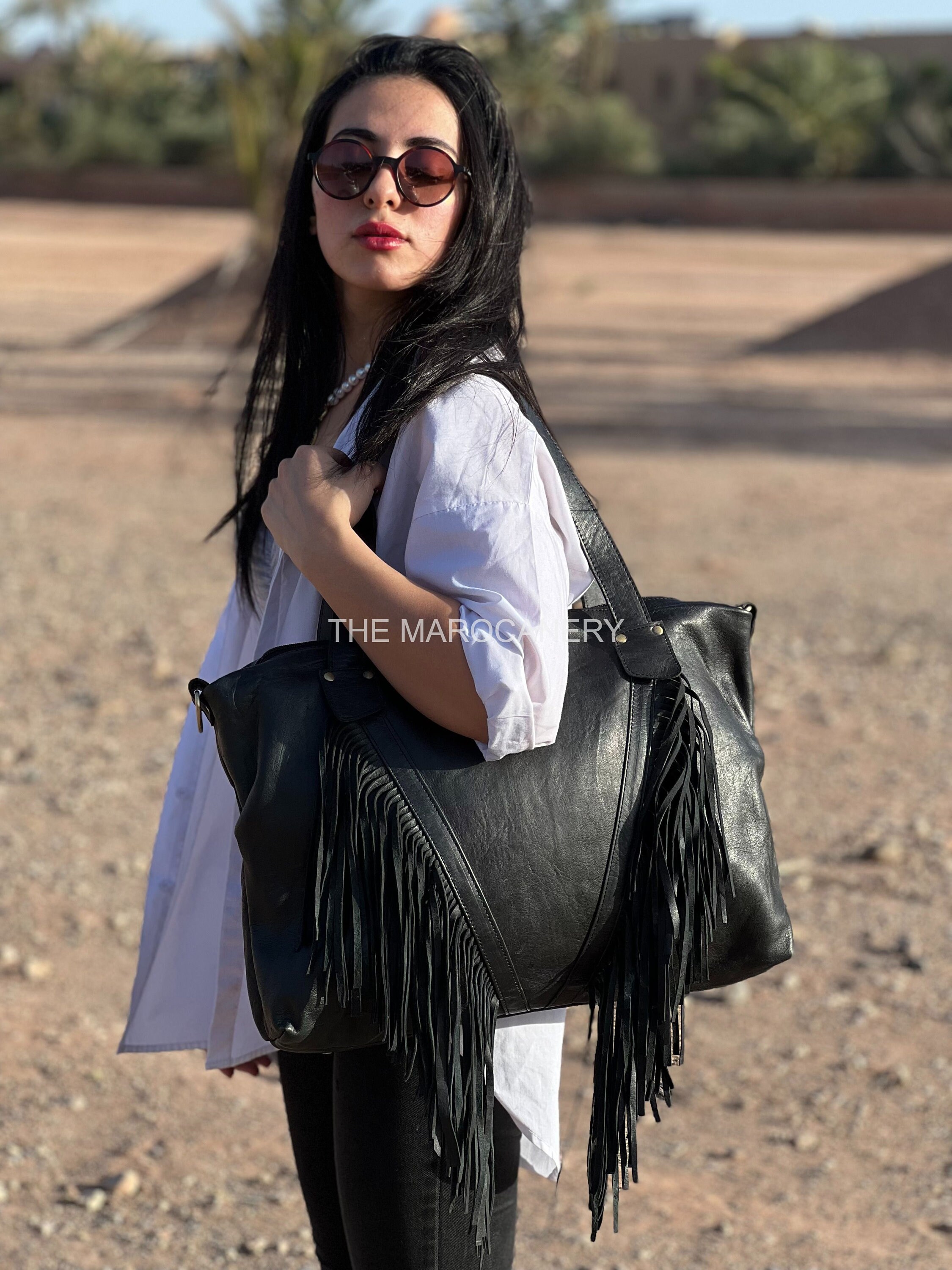 Black Leather Fringe Bag - Boho Chic Crossbody Purse - Handmade Tassel ...