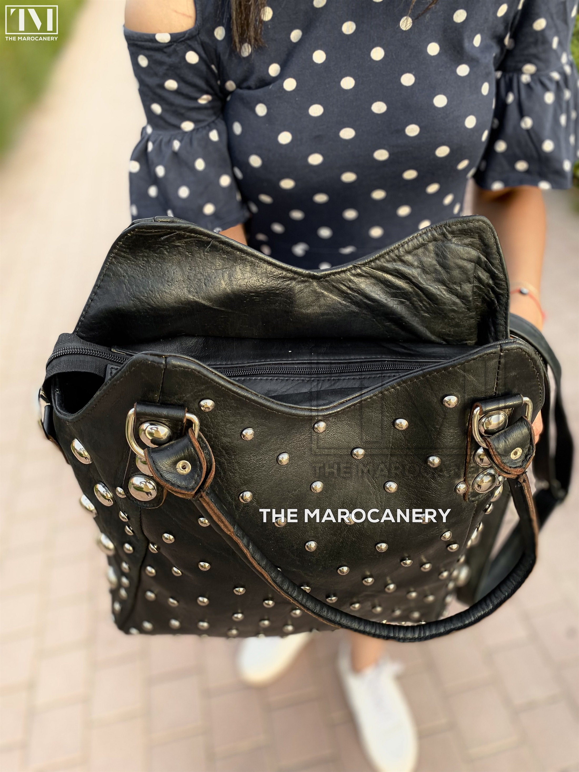 Handmade Genuine Leather Crossbody Purse With Boho-inspired Polka Dot ...