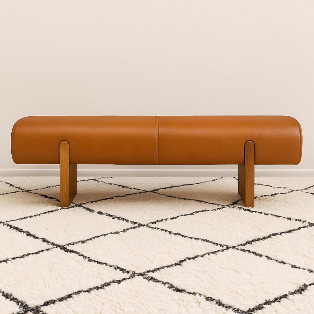 Handcrafted Moroccan Leather Bench | Tan Upholstery Accent Bench for ...