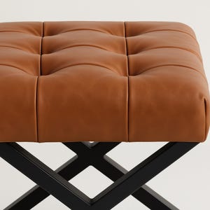 Handmade Leather Ottoman With Black X Base, Custom Size Bench Seat ...