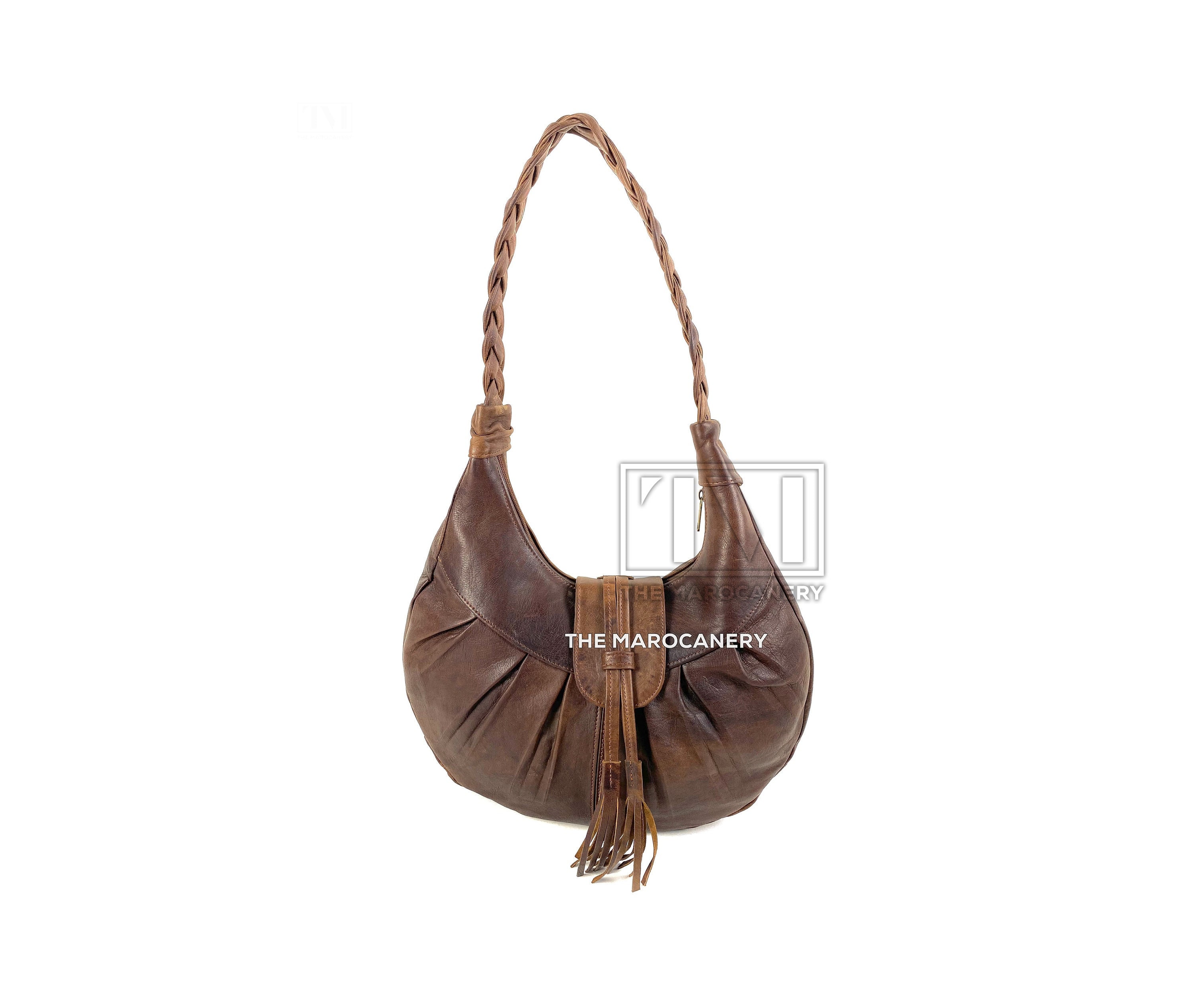 Handmade Leather Hobo Bag With Braided Strap, Chic Soft Leather Hobo ...