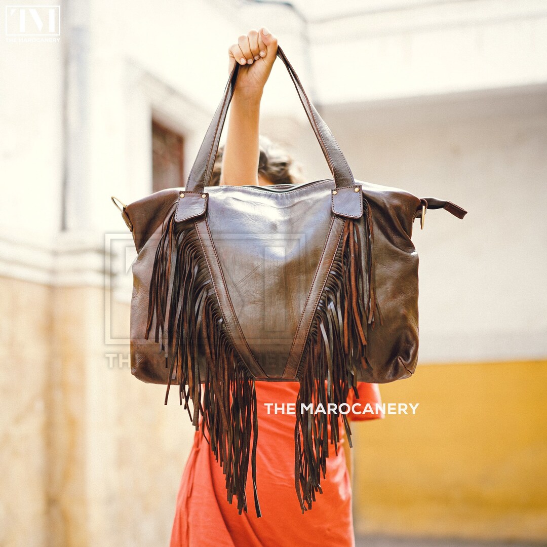 Large Leather Fringe Bag for Cowgirl, Boho Western Style Gypsy ...