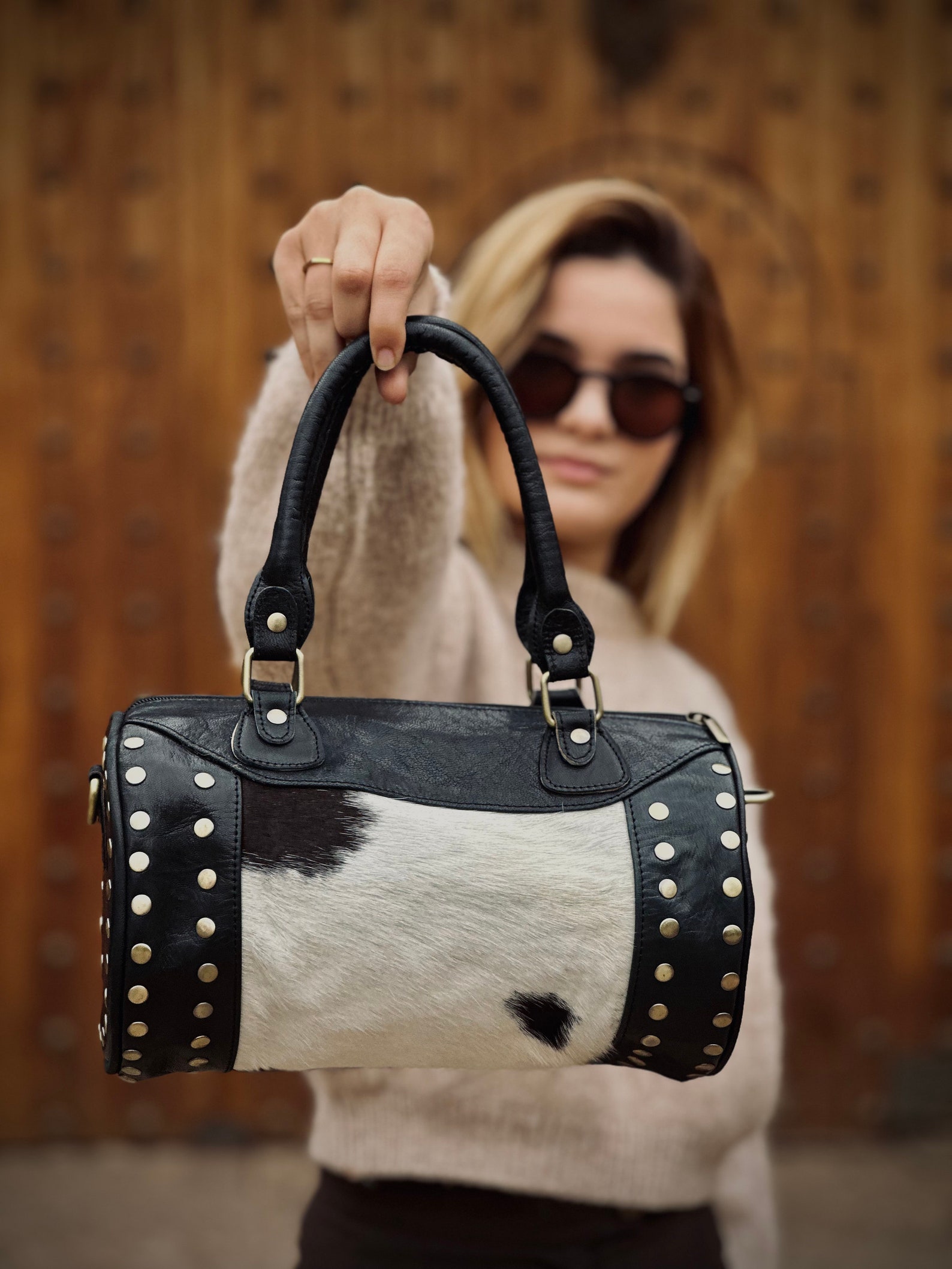 Western-inspired Cowhide Hair Leather Crossbody Purse - Sleek and ...