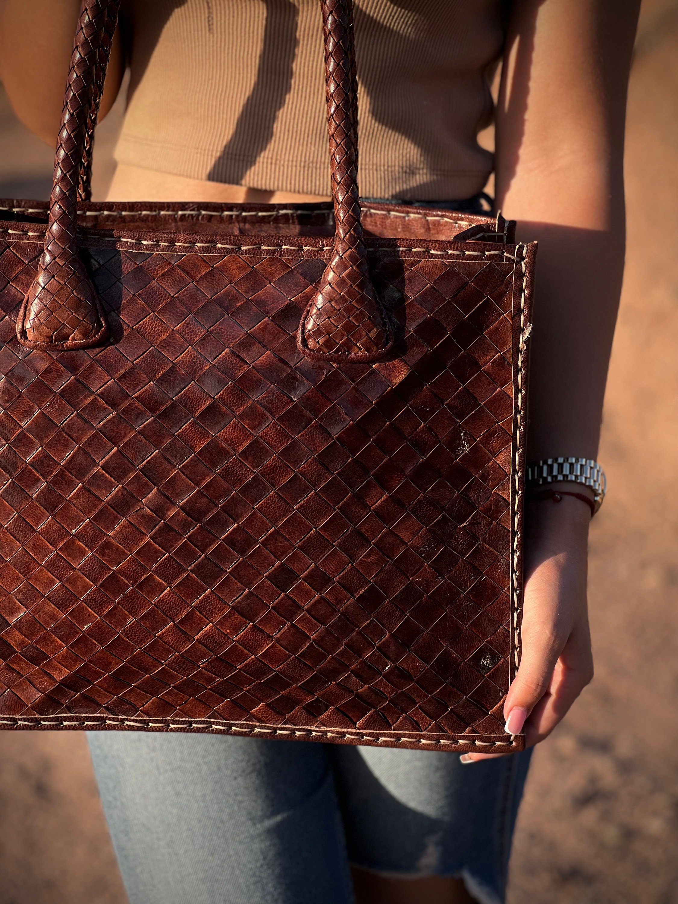 Handcrafted Brown Braided Leather Tote With Crossbody: Italian - Etsy