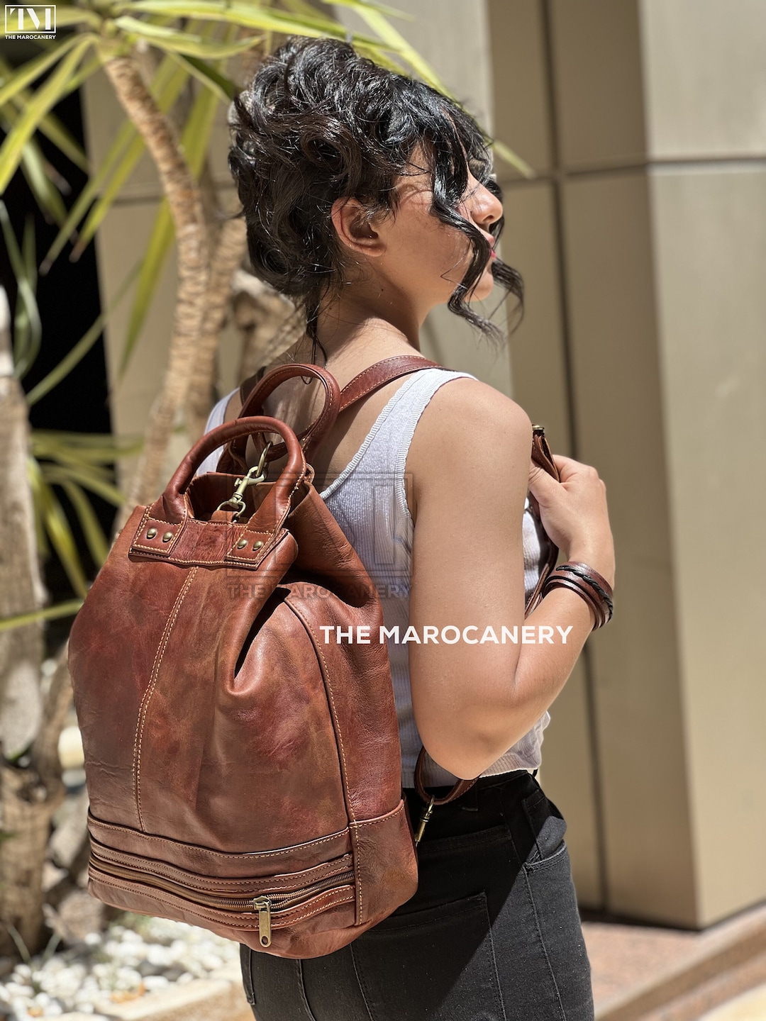 Versatile Convertible Leather Backpack: Top Handle and Drawstring ...