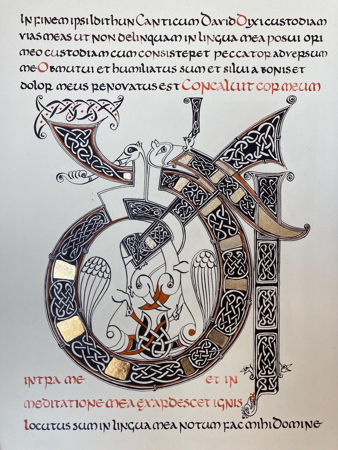 Medieval Calligraphy.painting.manuscript.celtic.pelicans. Unique Gift ...