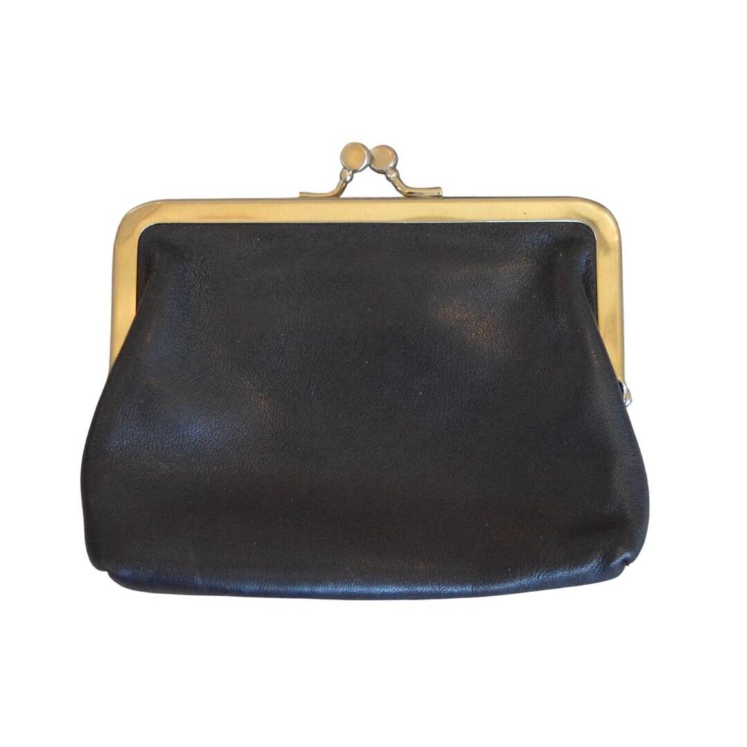 Vintage Hobo International Black Leather Kiss Lock Coin Purse With ...