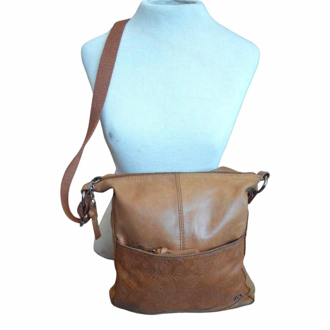 The Sak Light Brown Leather Crossbody Bag Embossed Front Pocket - Etsy