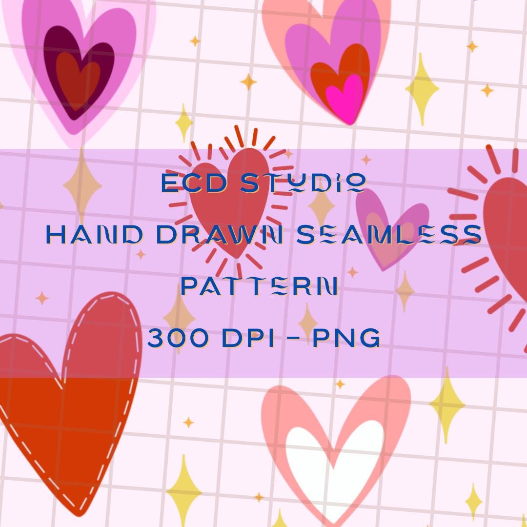 Cute Sparkle Sweet Hearts Seamless Pattern 300 DPI Instant Download ...