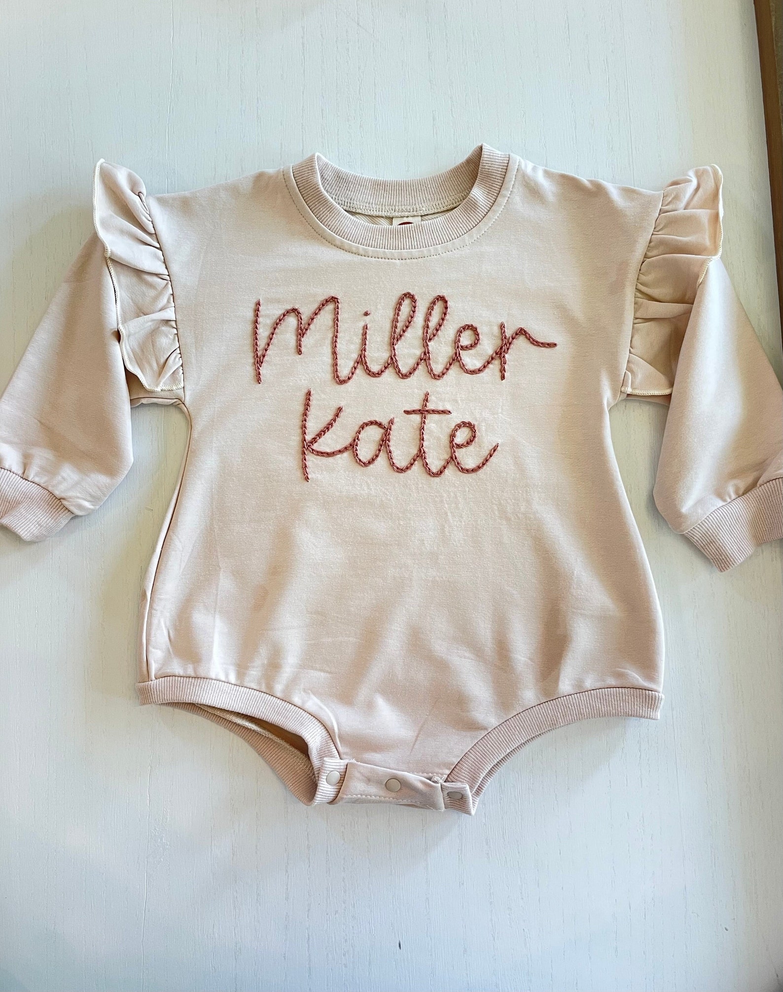Hand Stitched Name Bubble Onesie, Long Sleeve Name Onesie, Personalized ...