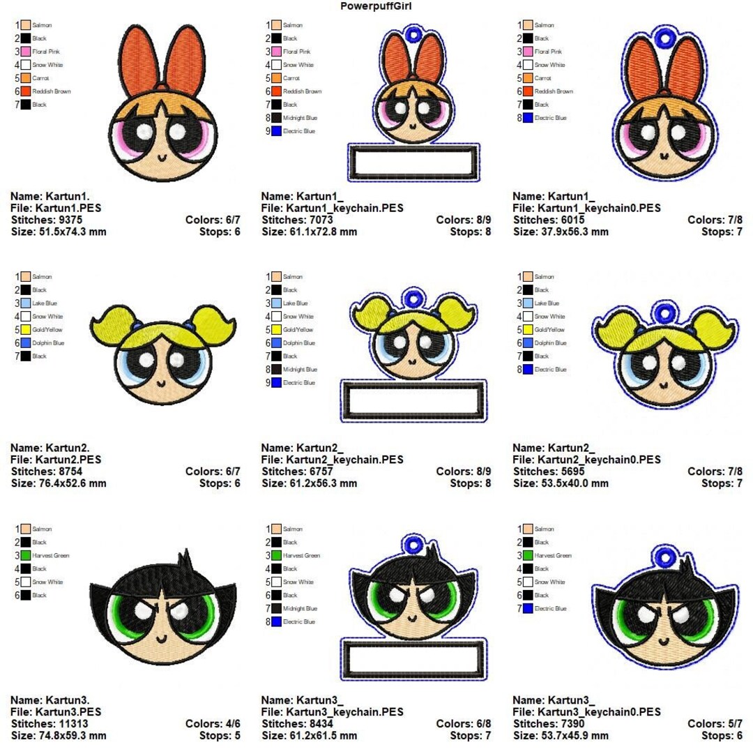 Powerpuff Girl Embroidery Designs - Etsy